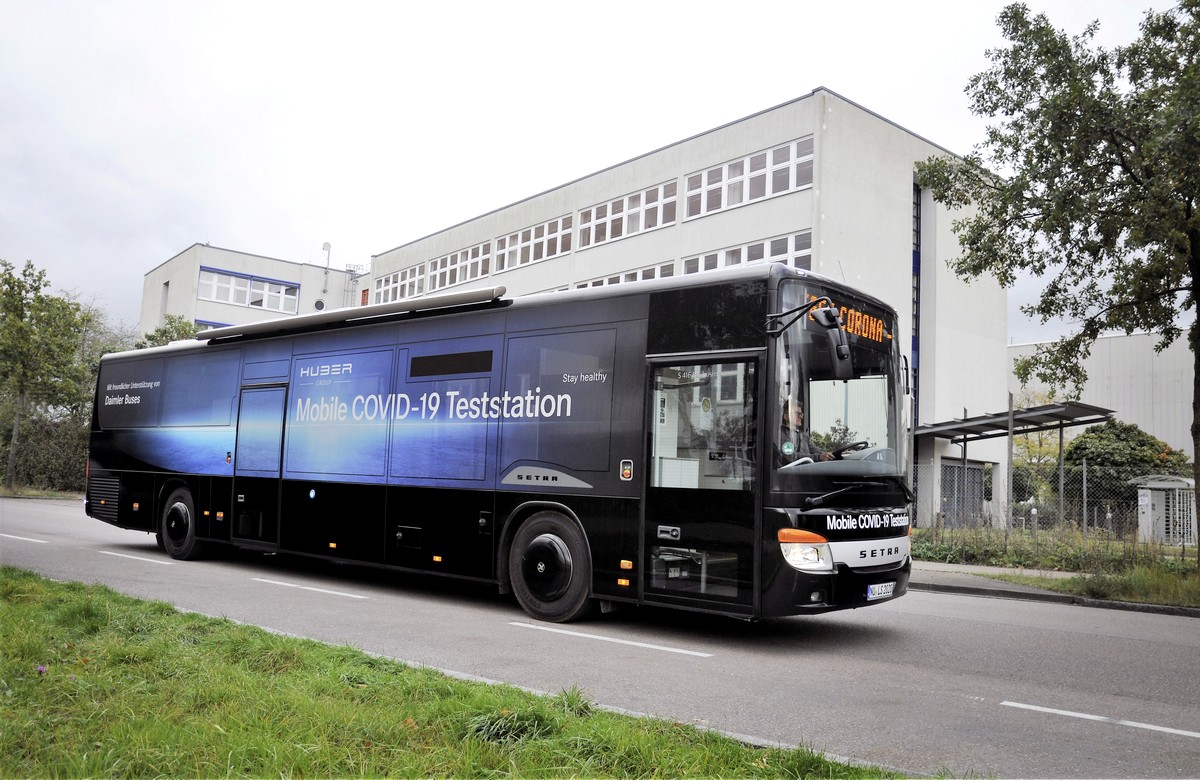 Setra inter-city bus as a mobile Covid-19 testing station